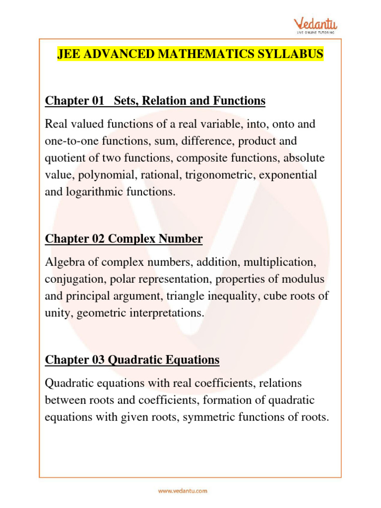 JEE Advanced Maths Syllabus 2024 | Download Free PDF | Derivative | Equations