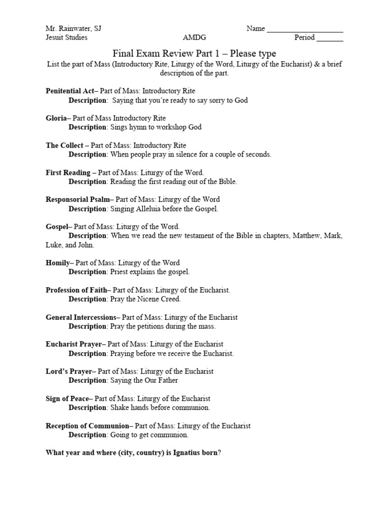 Jesuit Studies Final Review Part 1 | Download Free PDF | Mass (Liturgy) | Eucharist