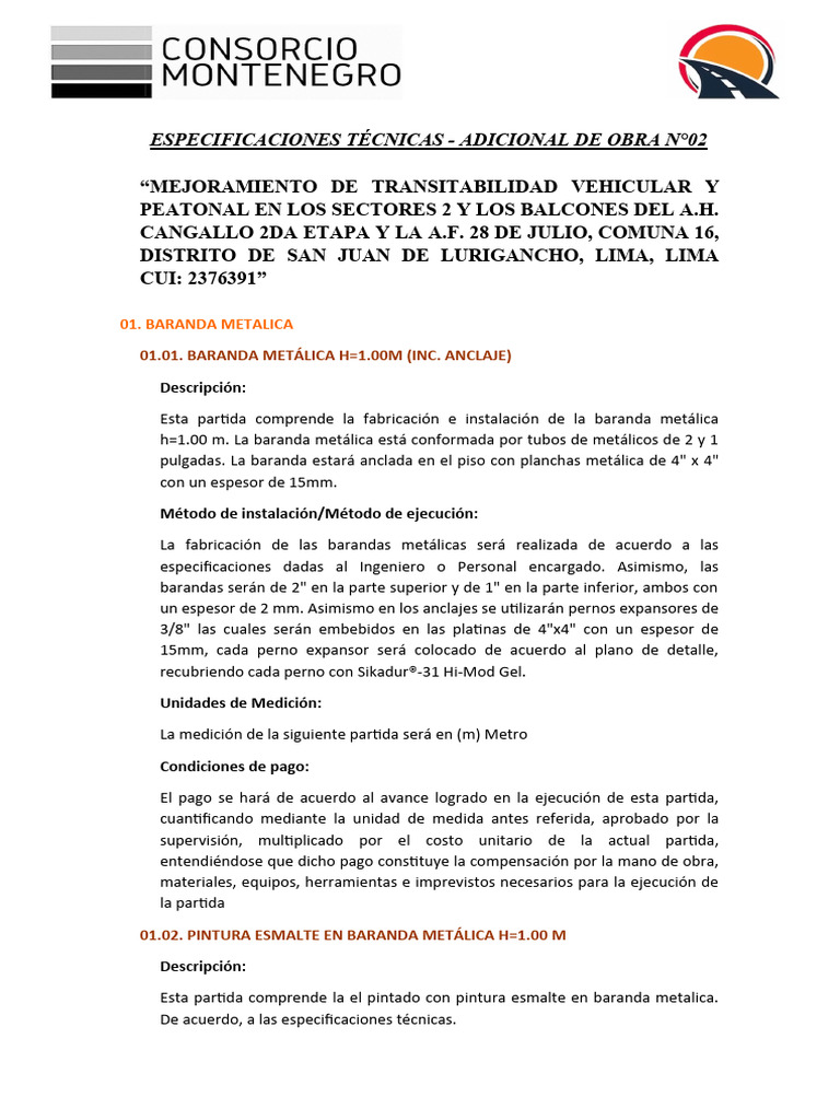 Especificaciones de BARANDA METALICA | PDF | Pinturas