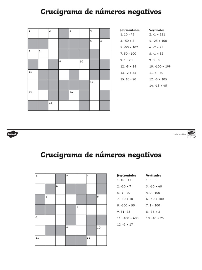 Crucigrama de Números Negativos | PDF