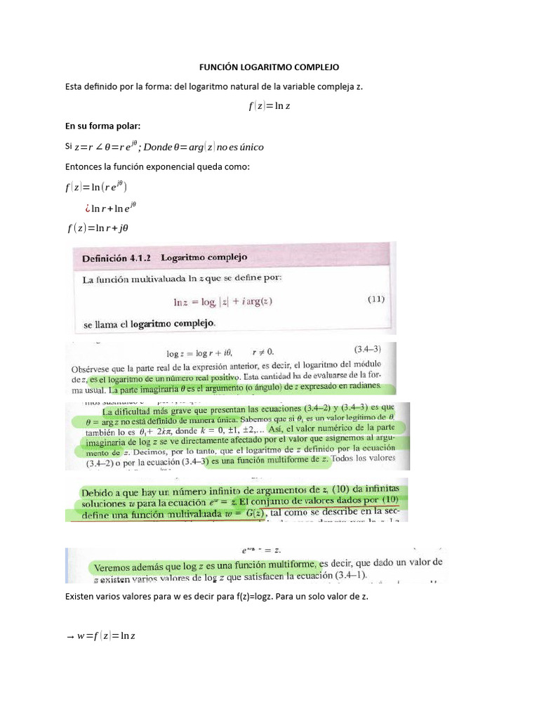 Función Logaritmo Complejo | PDF | Logaritmo | Función (Matemáticas)
