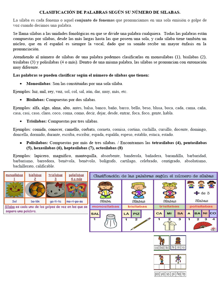 Clasificación de Palabras Según Su Número de Silabas | PDF
