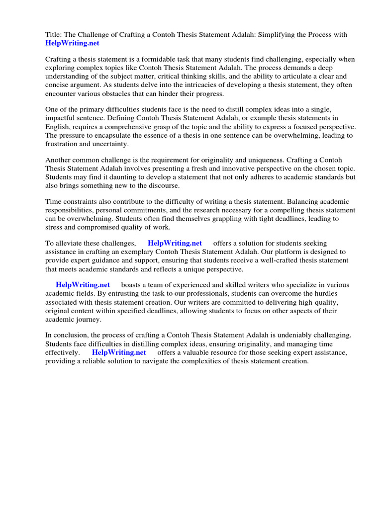 Contoh Thesis Statement Adalah | PDF | Thesis | Essays