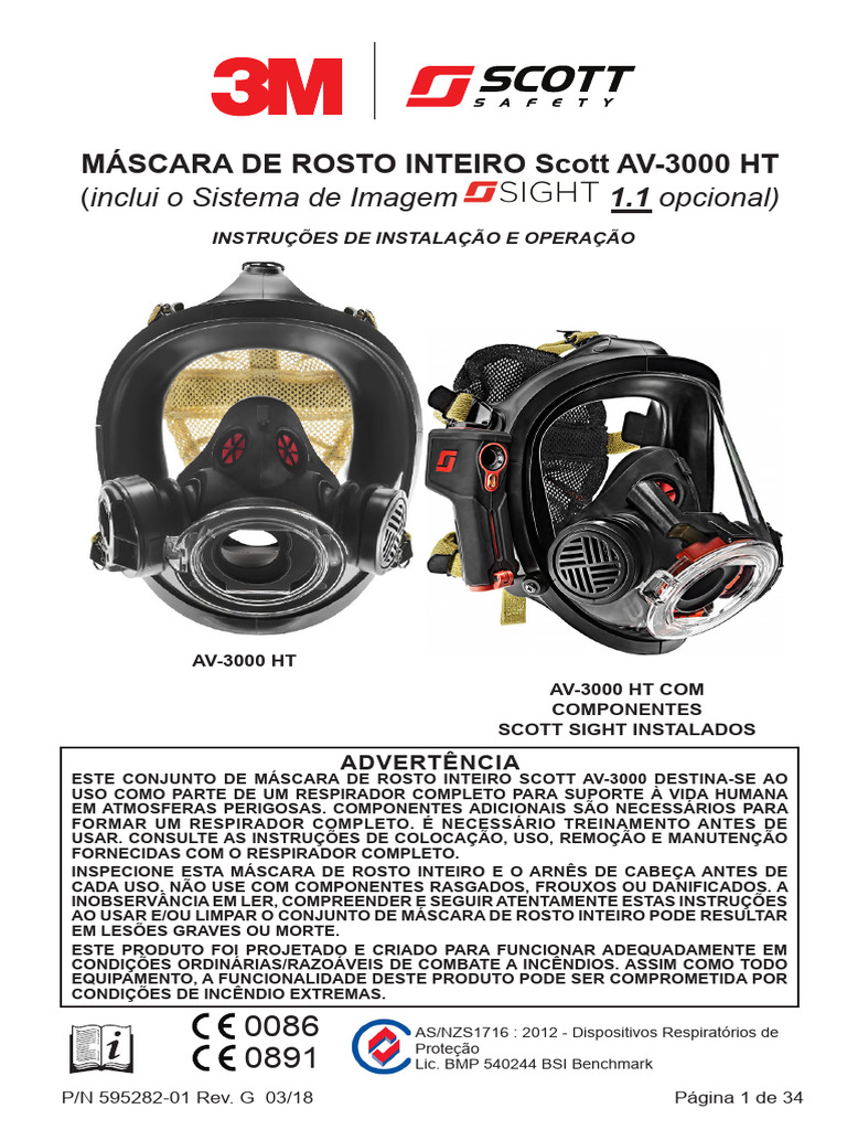 Instruções da Máscara Scott AV-3000 HT | PDF | Calor | Máscara