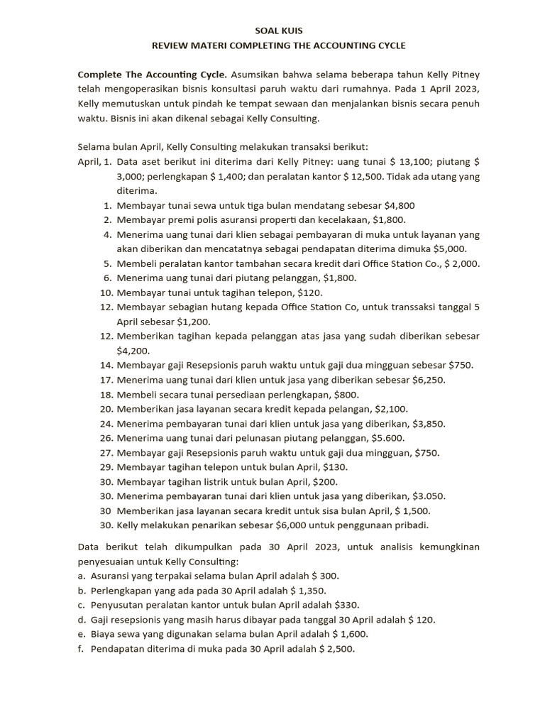 Soal Kuis TM-6 Completing The Accounting Cycle - Kelly Consulting - Kelas KE | PDF