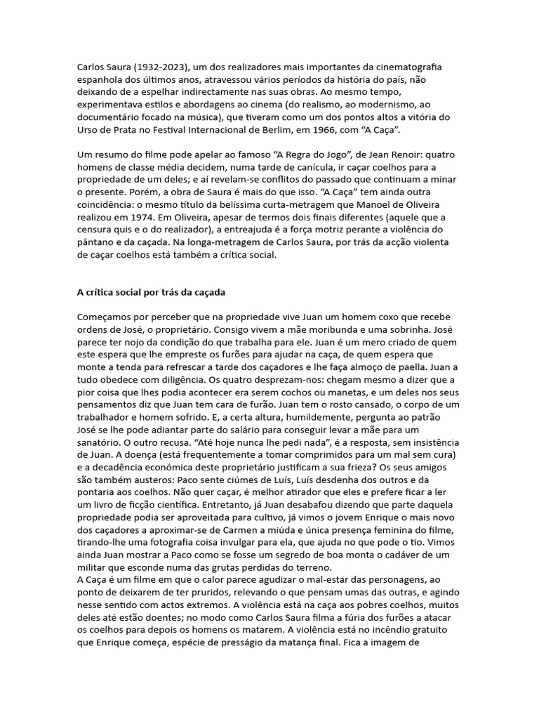 A caça, Carlos Saura | PDF