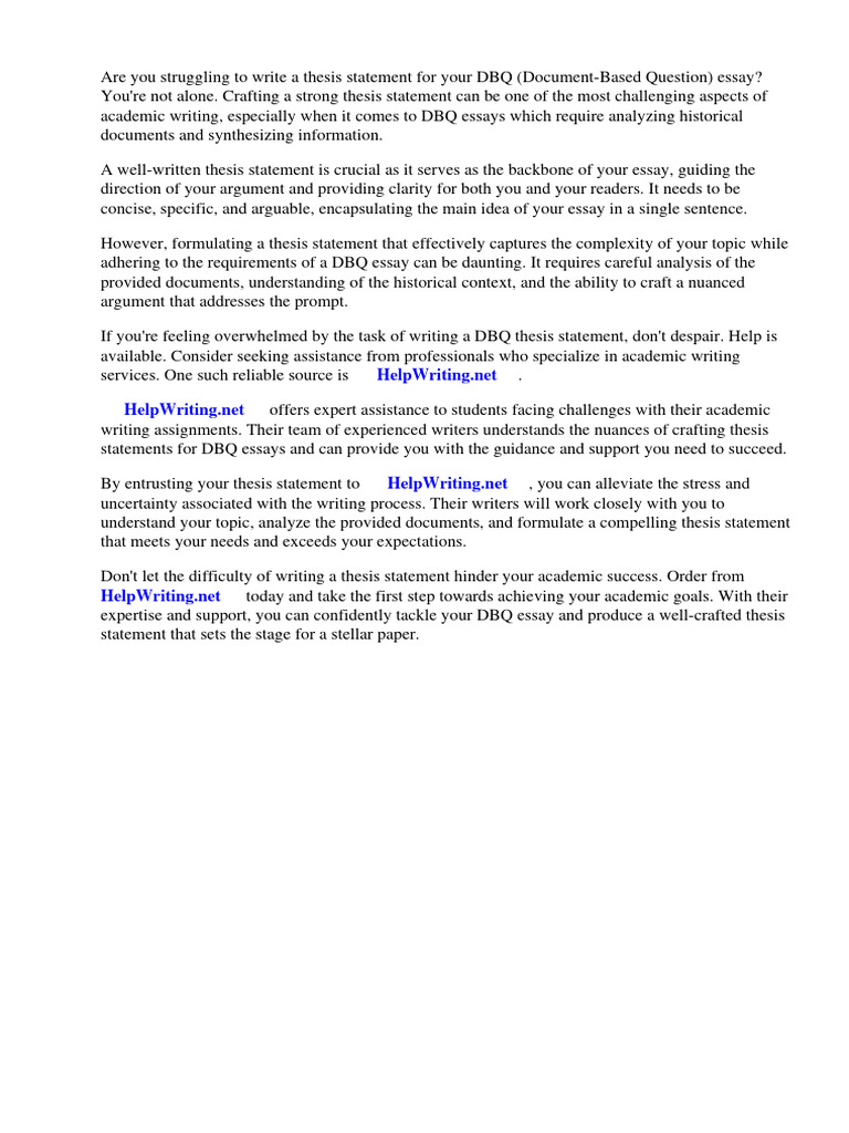 DBQ Thesis Statement Example | PDF | Essays | Thesis