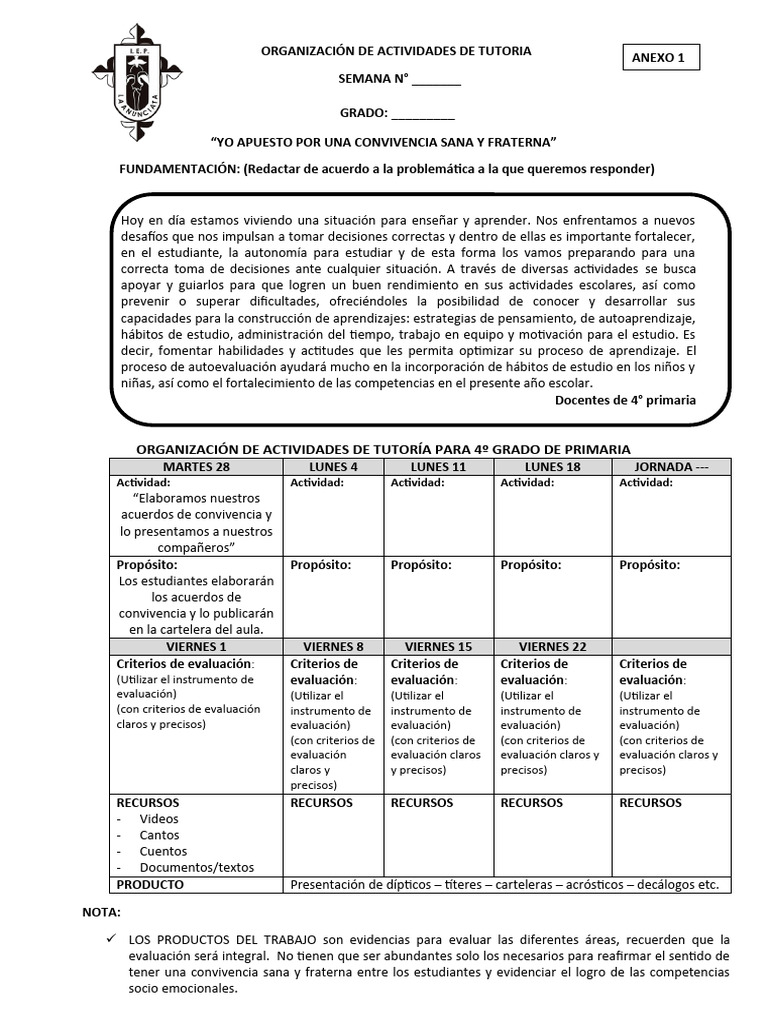 Esquema de Actividades Tutoría | PDF | Evaluación | Ciencia cognitiva