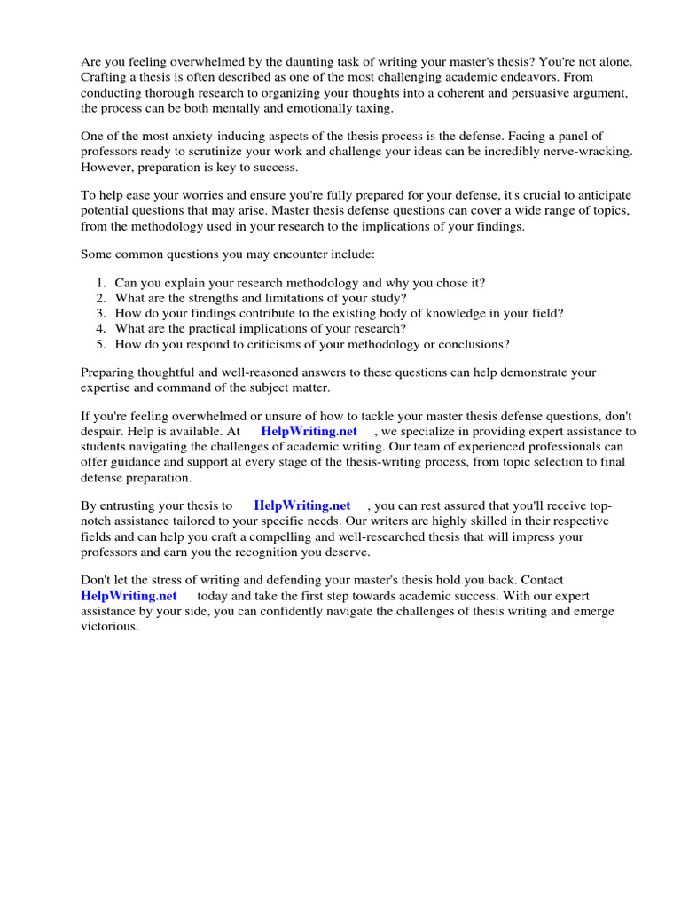 Master Thesis Defense Questions | Download Free PDF | Thesis