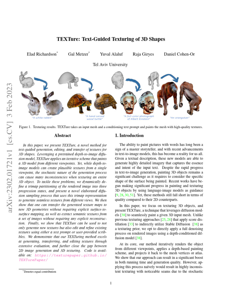 Texture: Text-Guided Texturing of 3D Shapes | PDF | Texture Mapping | 3 D Computer Graphics