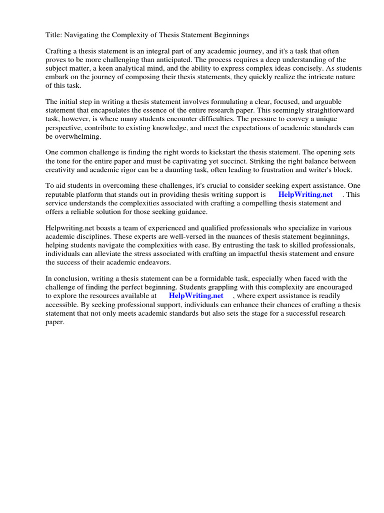 Thesis Statement Beginnings | PDF | Essays | Thesis