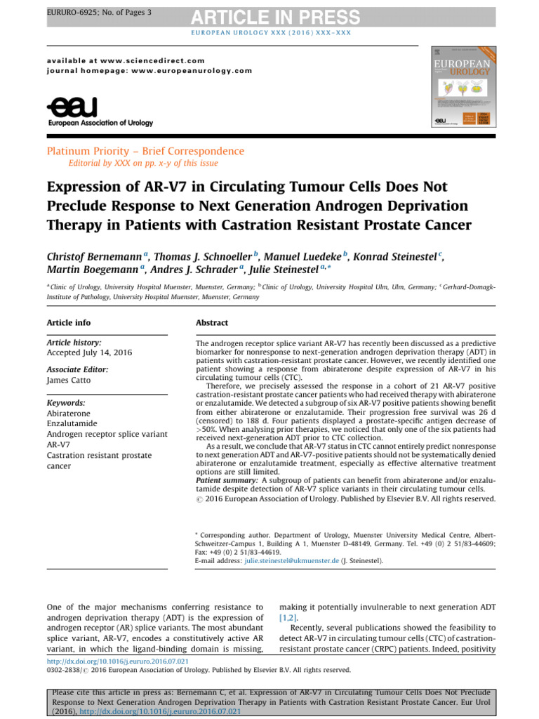 Expression of AR-V7 in Circulating Tumour Cells Does - PDF Not Preclude ...