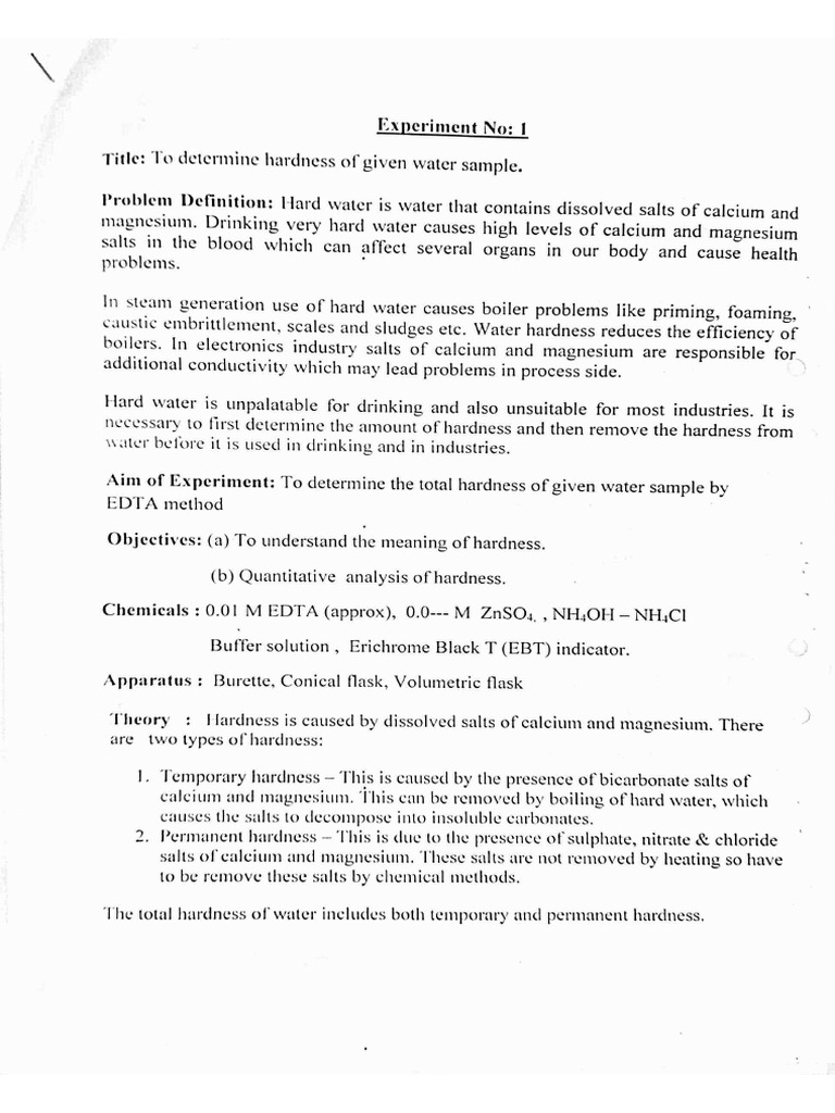 Experiment 01 HardnessOfWater | PDF