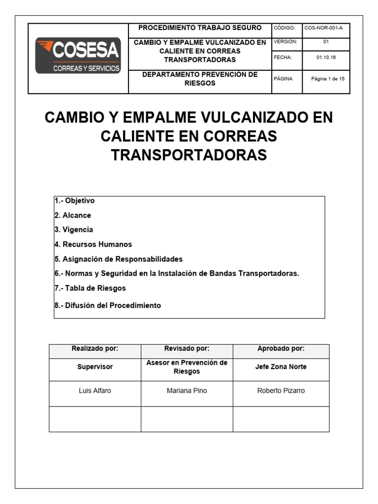Cambio y Empalme Vulcanizado en Caliente en Correas Transportadoras | PDF | Seguridad y salud ...
