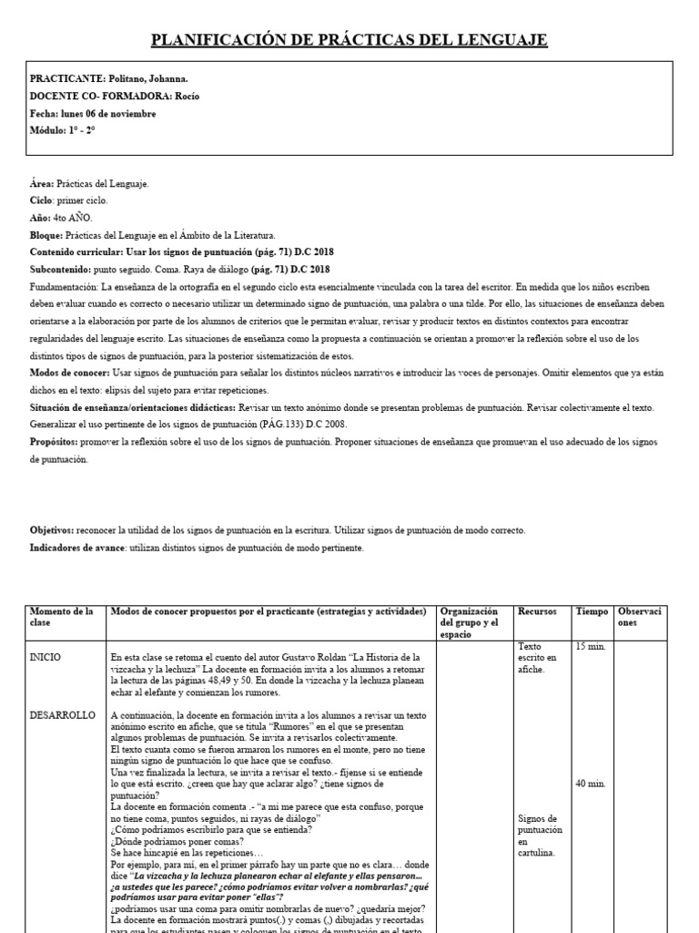 Planif PDL 4to Doc | PDF | Puntuación | Coma
