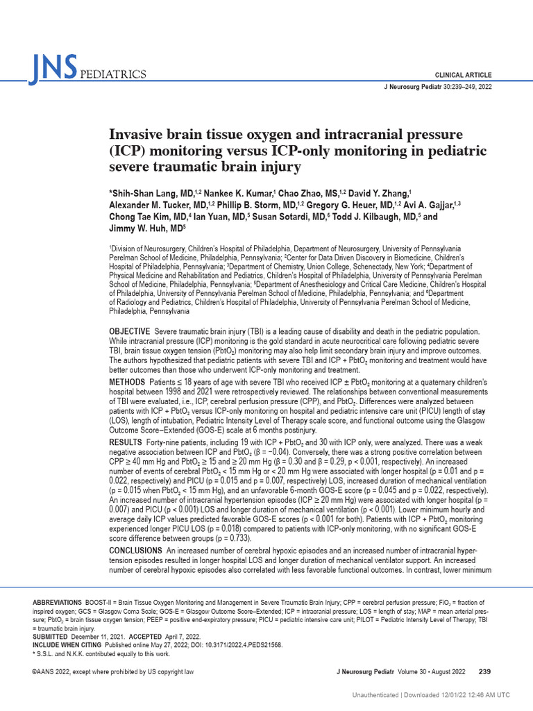 2022 - Invasive Brain Tissue Oxygen and Intracranial Pressure (ICP ... 2022 - Invasive Brain Tissue Oxygen and Intracranial Pressure (ICP ...
