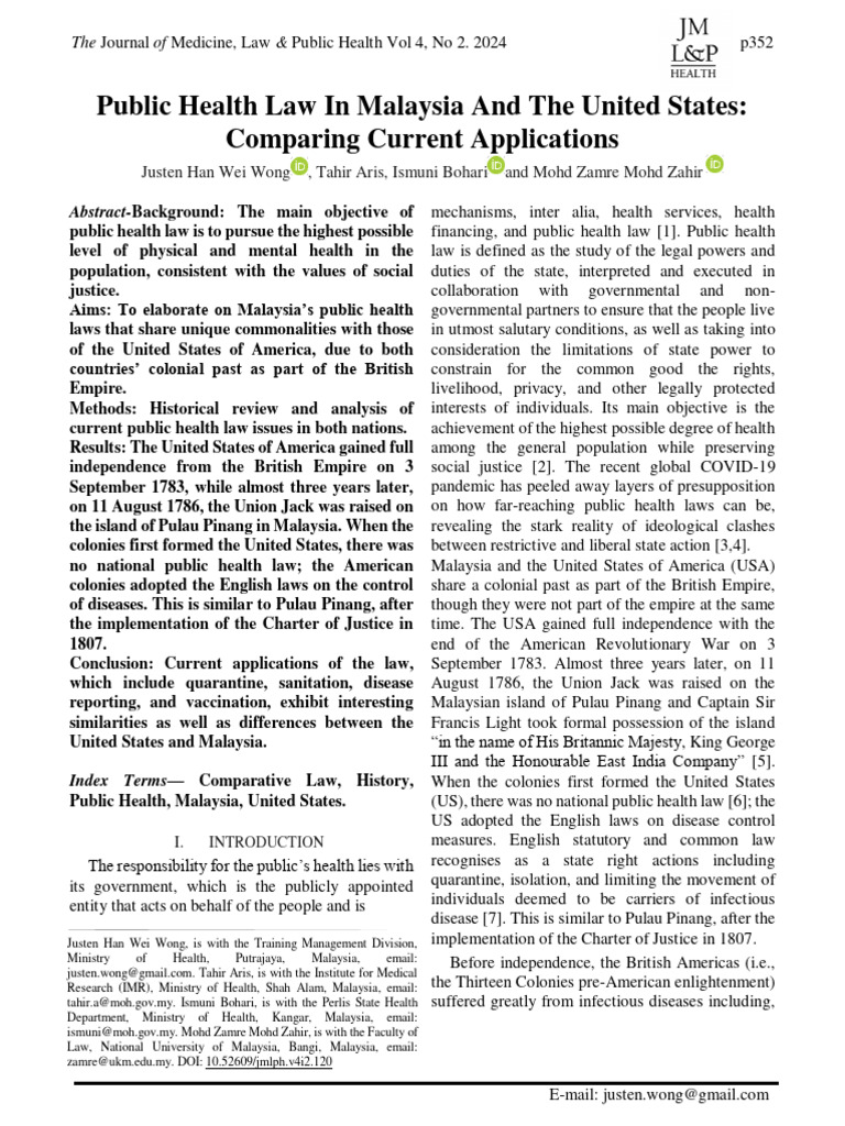 Public Health Law in Malaysia and The United States: Comparing Current ...