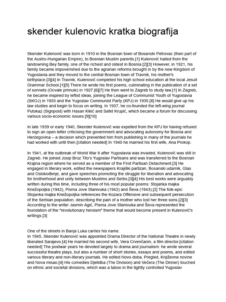 Skender Kulenovic Biografija | PDF