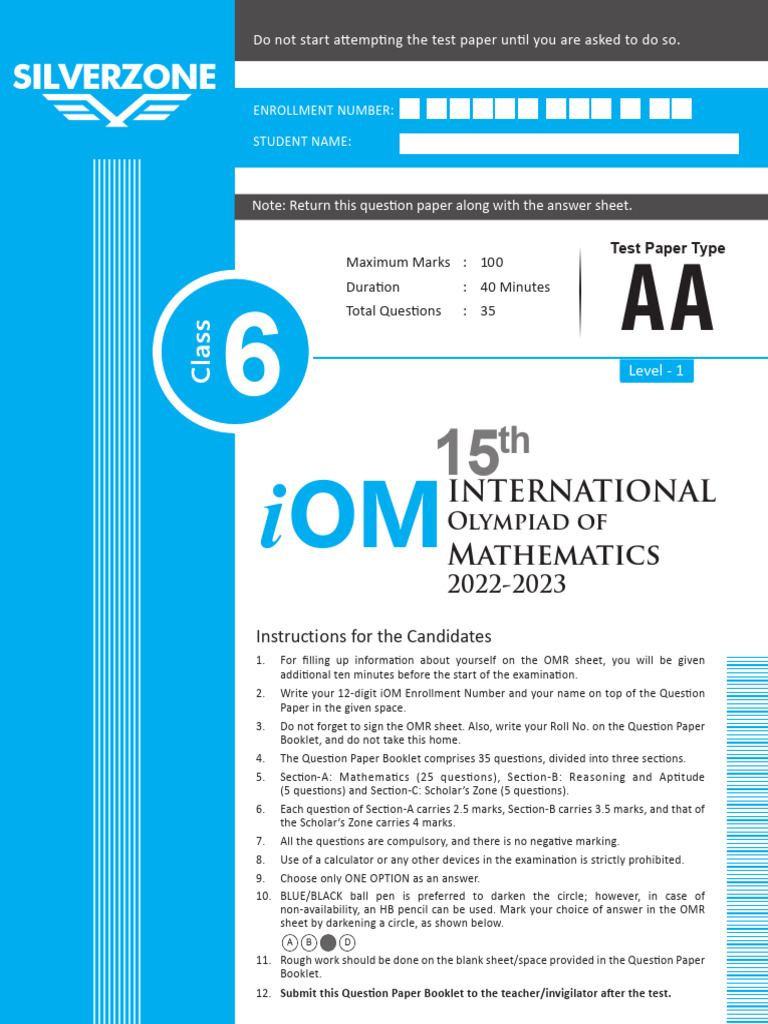 Class 6 Silverzone Olympiad Paper | PDF | Numbers | Area