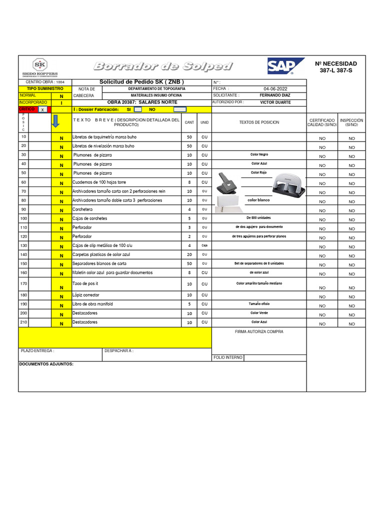 Solped de Insumo de Oficinas 01-06-2022 | PDF