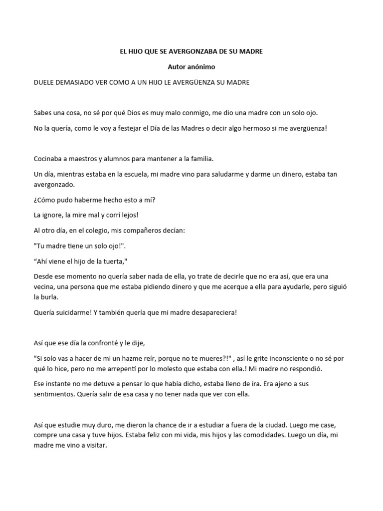 El Hijo Que Se Avergonzaba De Su Madre Pdf
