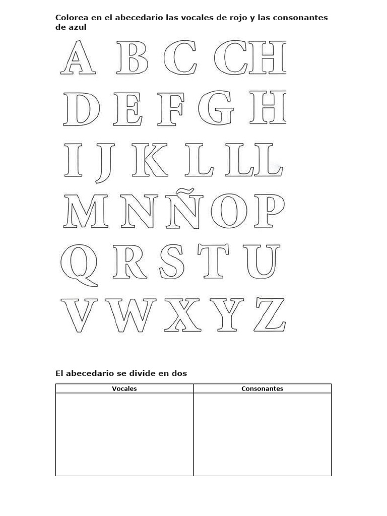 Colorea en El Abecedario Las Vocales de Rojo y Las Consonantes de Azul ...