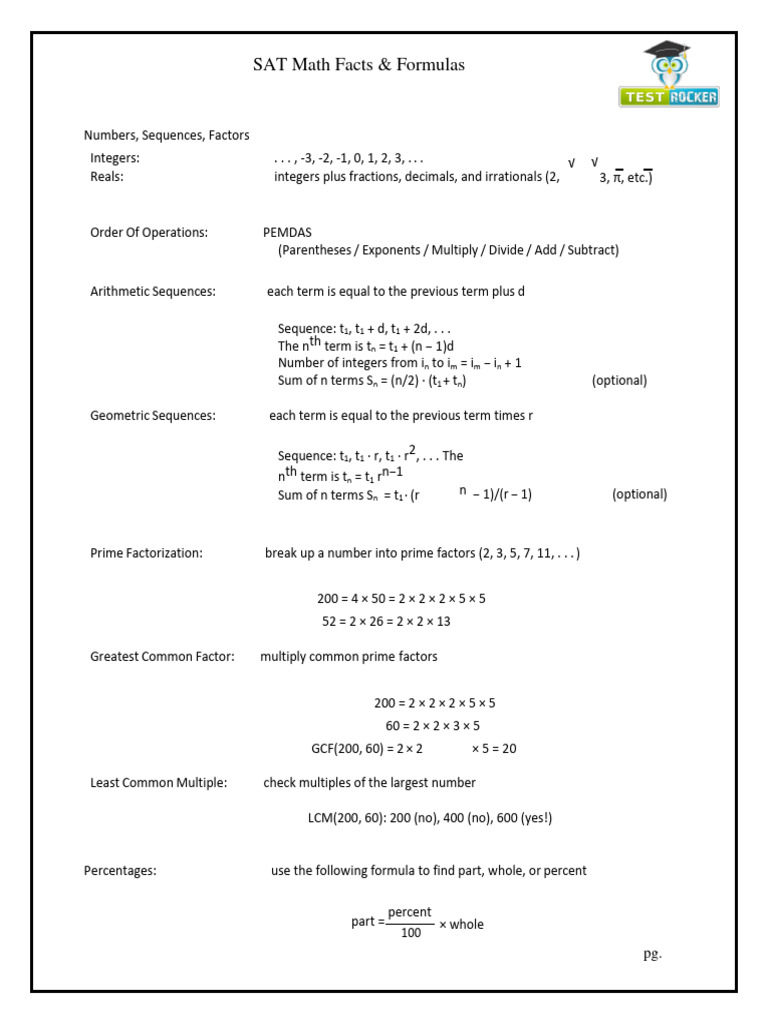 Math Formula Sheet | PDF