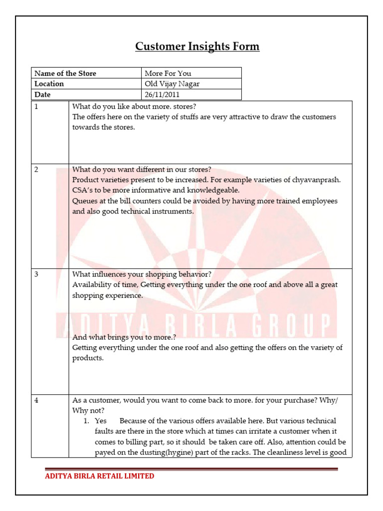 Customer Insights Form | PDF