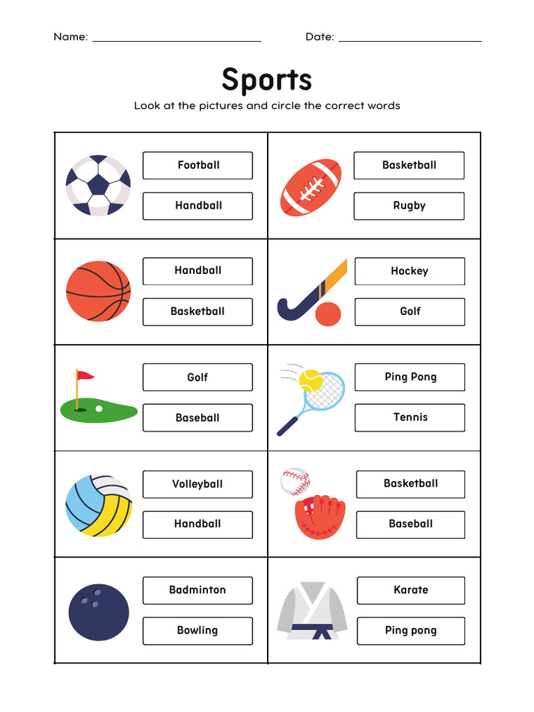 Sports Vocabulary Worksheet | PDF