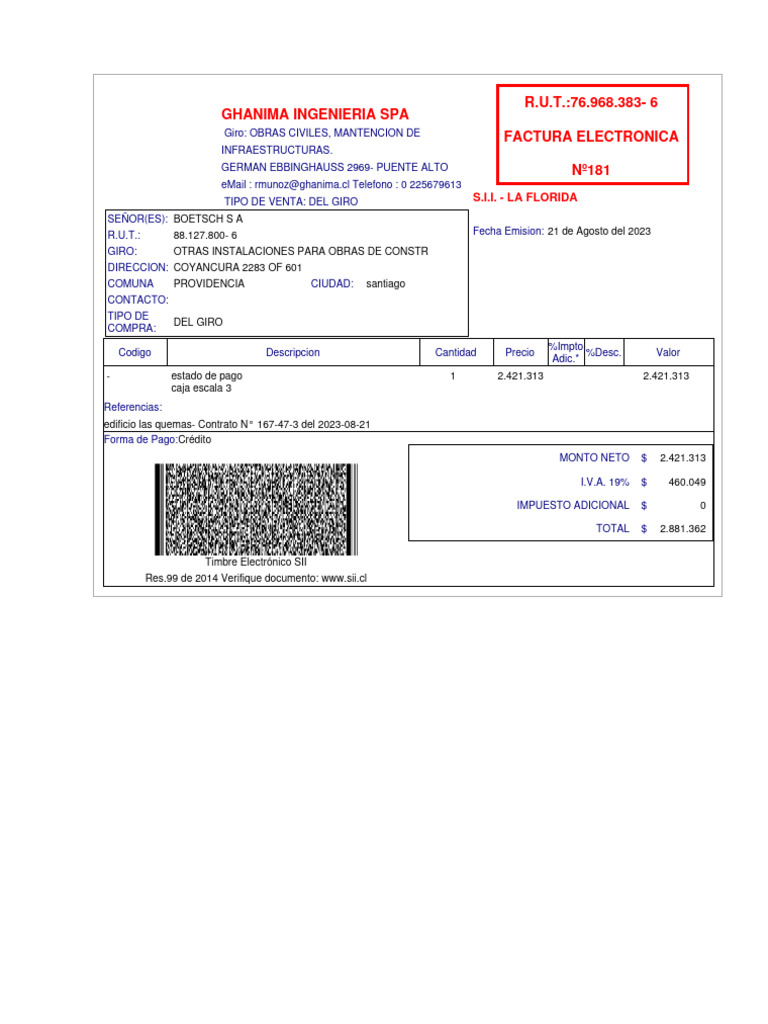 Factura Electrónica GHANIMA SPA 2023 | PDF