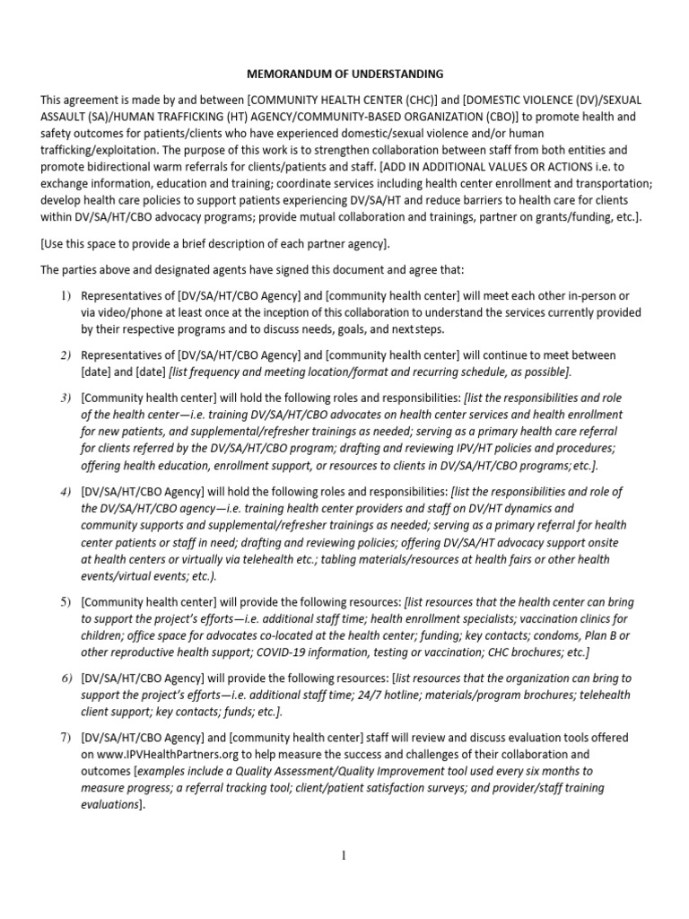 MOU Template Final 2021 | PDF | Health Care | Social Programs