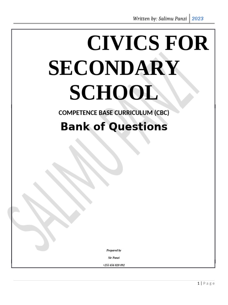 Competence Base Civics Bank of QUESTIONS | PDF | Courtship | Tanzania