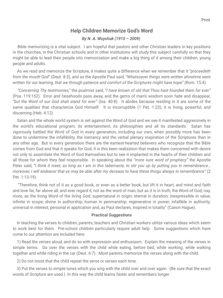 Help Children Memorize God's Word 02 - 16 | PDF | Bible | Chapters And ...