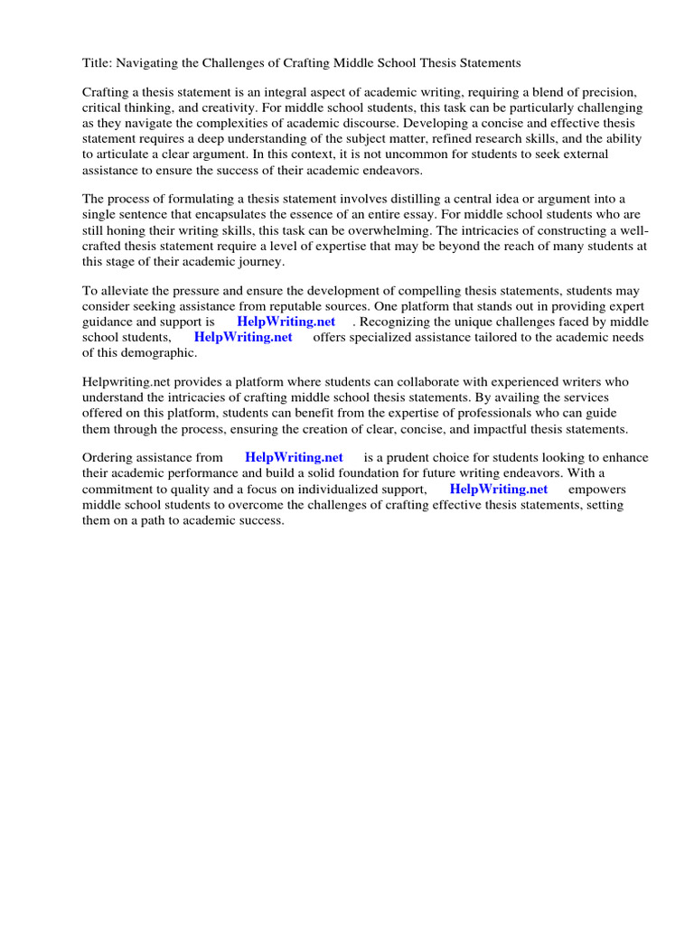 Middle School Examples of Thesis Statements | PDF | Essays | Thesis