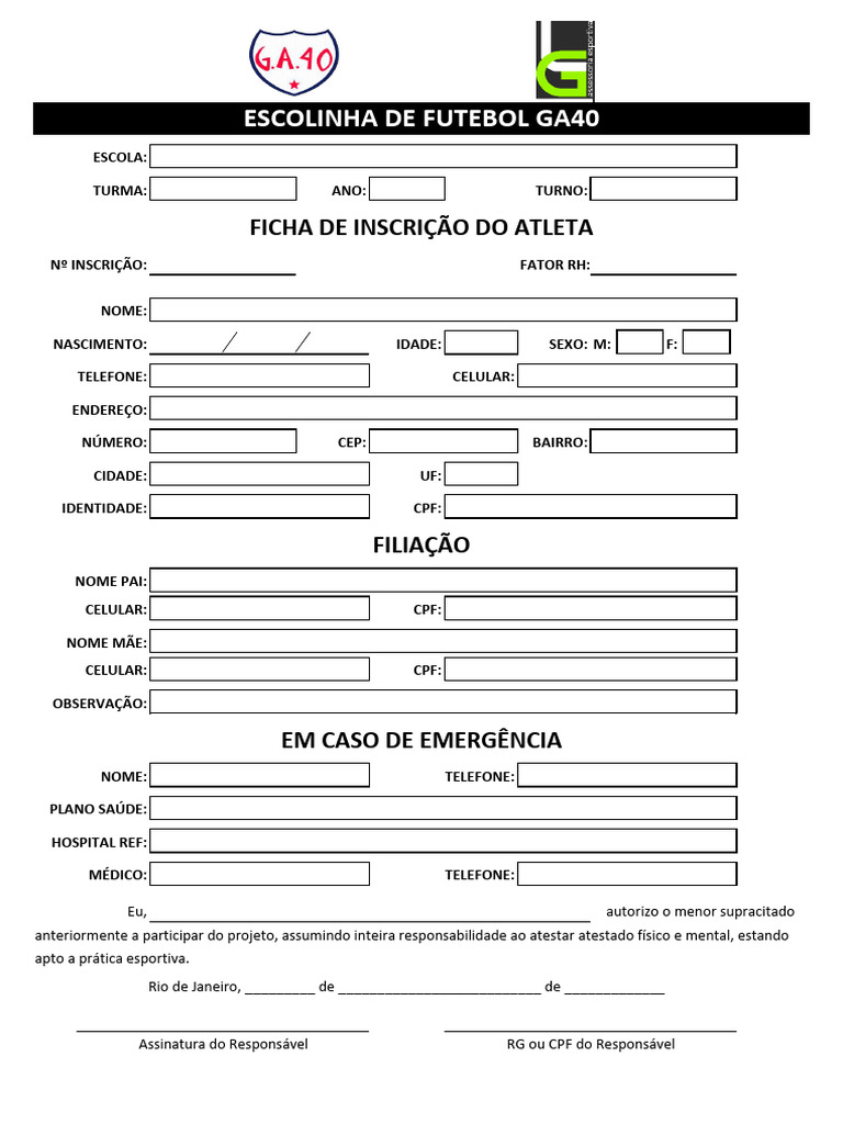 Ficha de Inscrição do Atleta | PDF