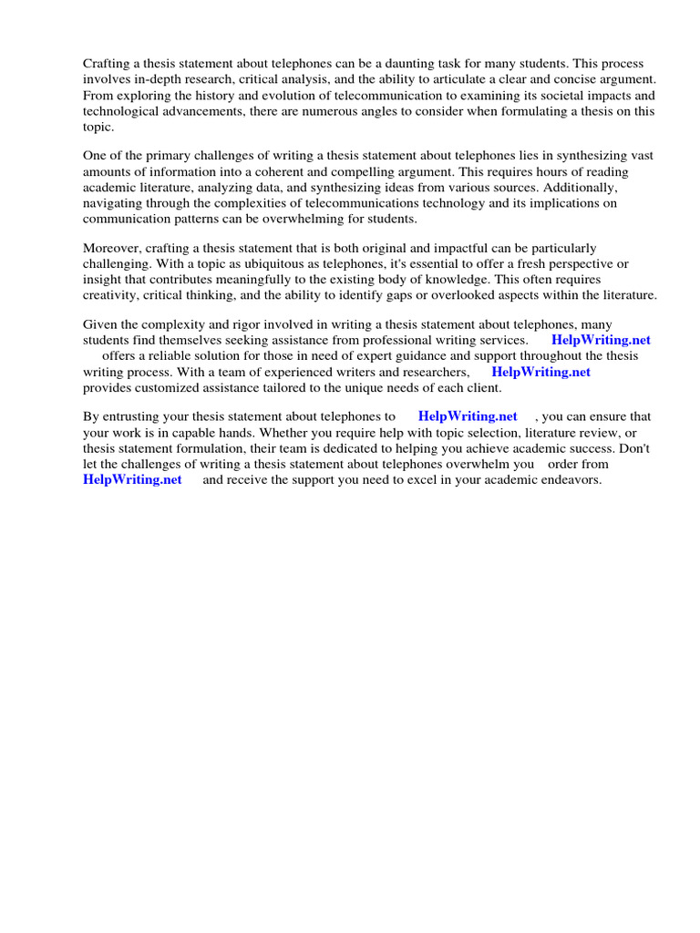 Thesis Statement About Telephone | Download Free PDF | Mobile Phones | Essays
