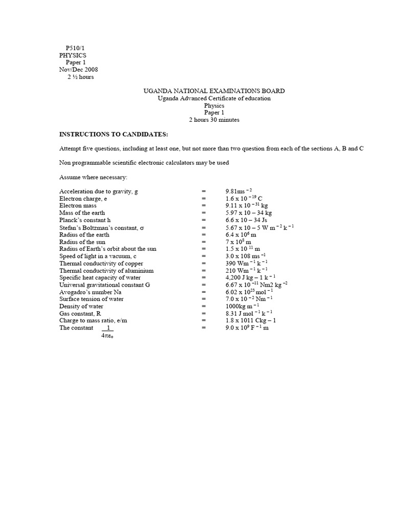 Uace Phy From 1992-2008 Text | PDF
