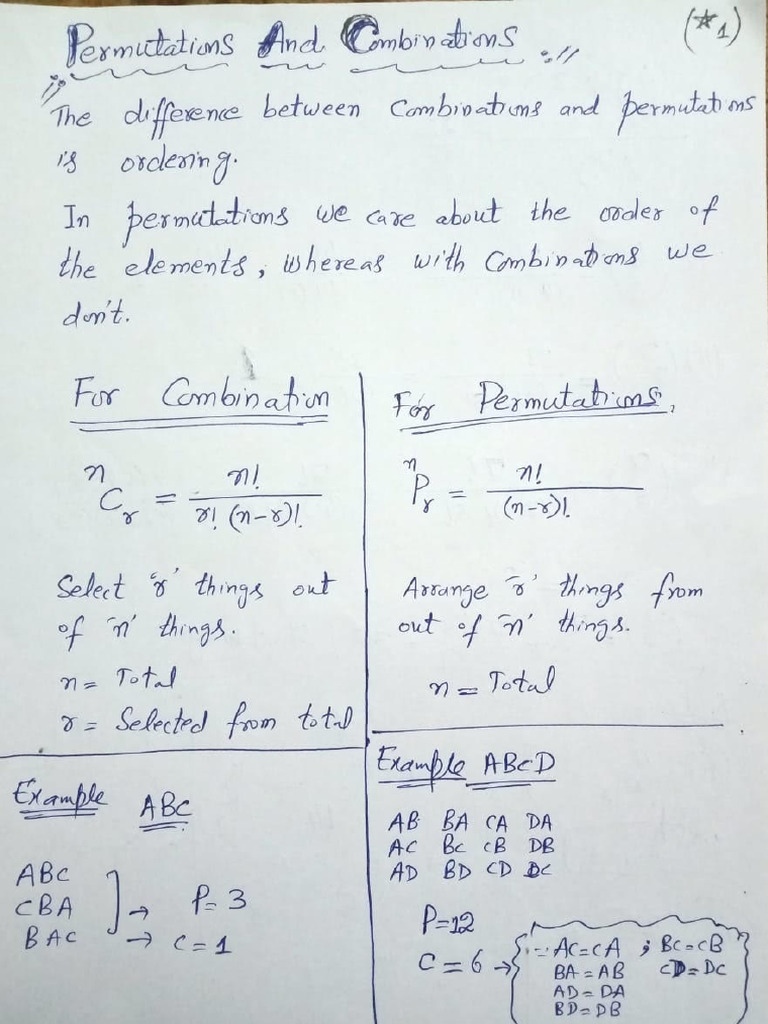 Permutation and Combination ,,, Difference | PDF