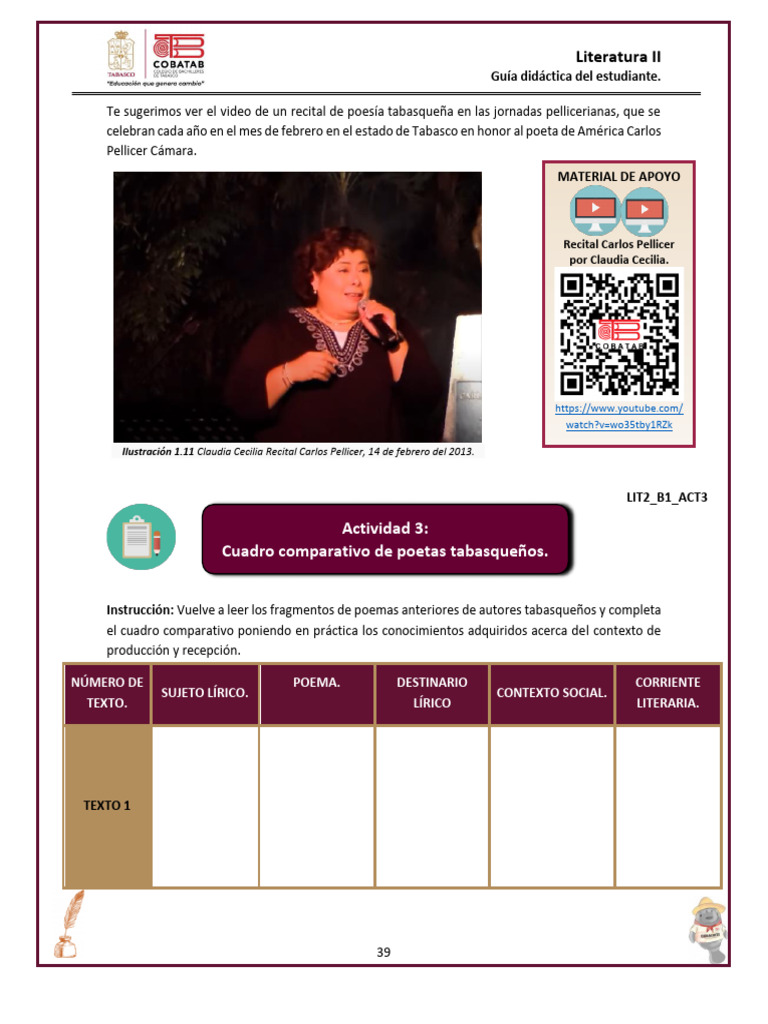 Actividad 3: Cuadro Comparativo de Poetas Tabasqueños.: Literatura II | PDF