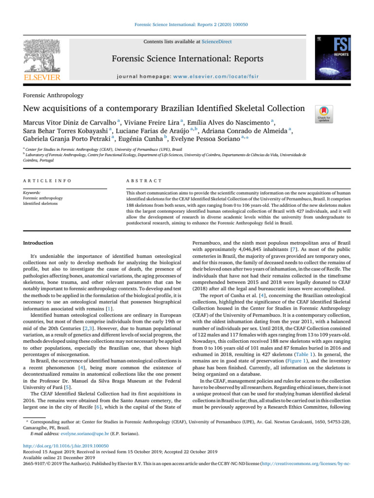 New Acquisitions of A Contemporary Brazilian Identified Skeletal ...