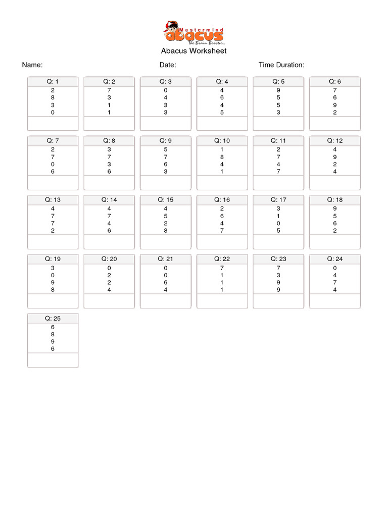 Abacus Addition-25 | PDF