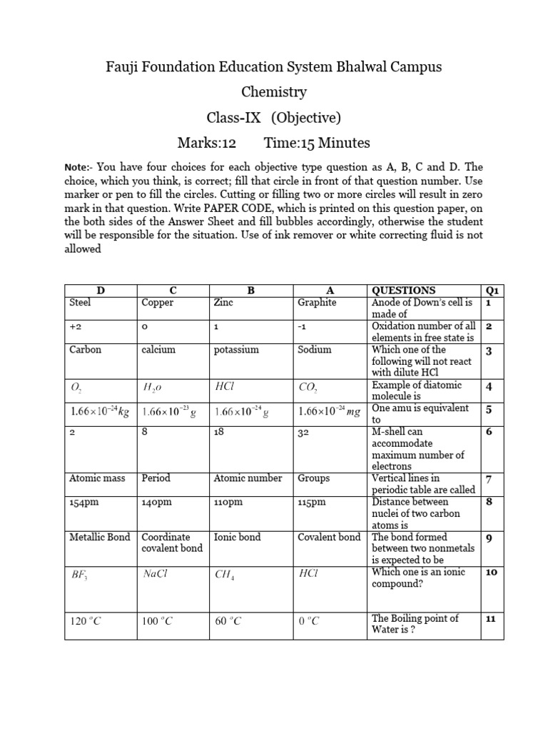 9 Chem Dec 22 | PDF | Chemical Bond | Chemistry