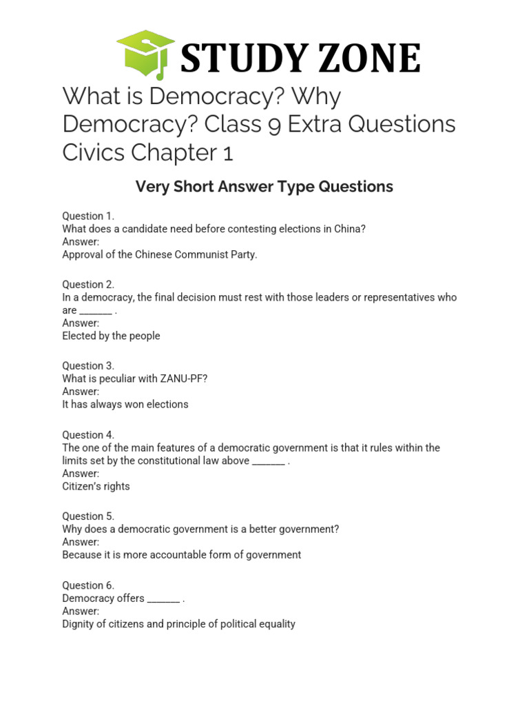 Class 9th SST Ch2 STUDY ZONE | PDF | Democracy | Political Ideologies