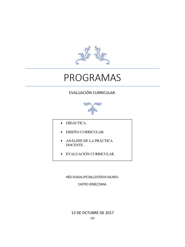 Programas Evaluación Curricular | PDF | Plan de estudios | Evaluación