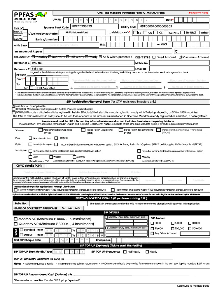 OTM/NACH Mandate Form Instructions | PDF | Cheque | Banks