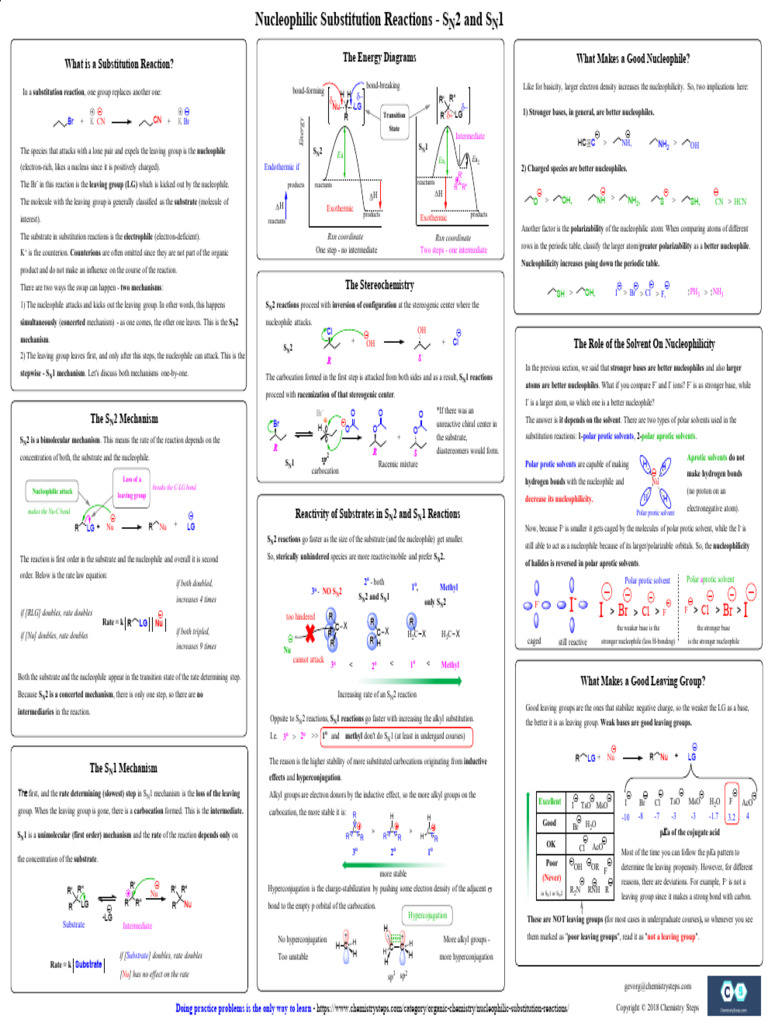 Substitution Elimination SN1 SN2 E1 E2 3-Page Summary-7.21.2021 | PDF