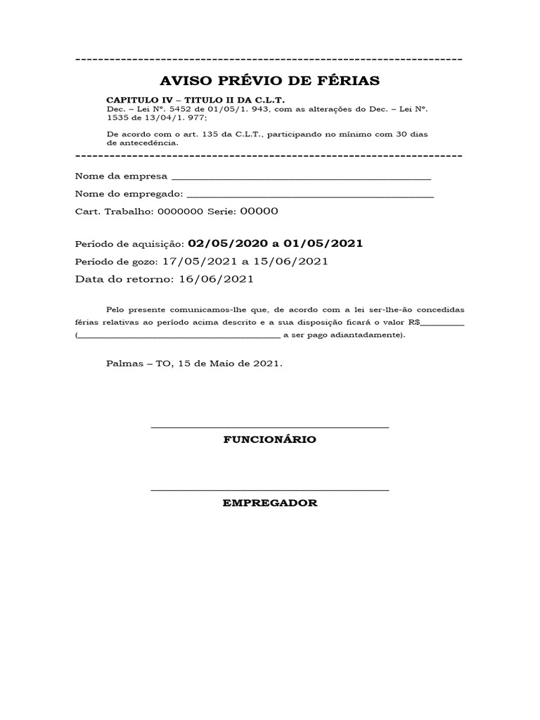 AVISO E RECIBO DE FERIAS | PDF | Férias trabalhistas | Economias