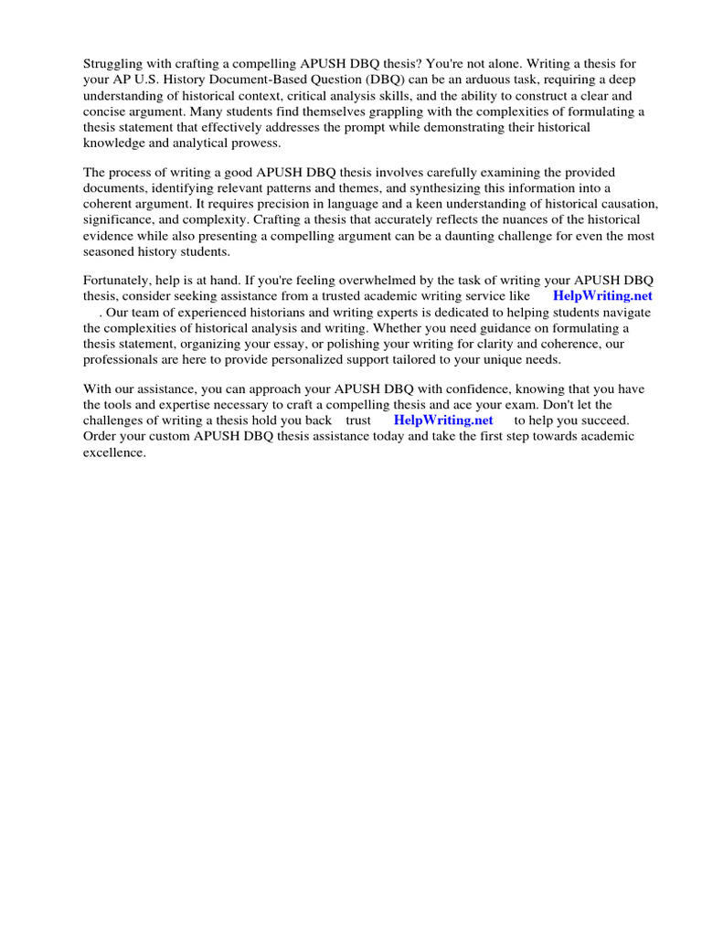 How To Write A Good Apush Dbq Thesis Pdf Essays Thesis