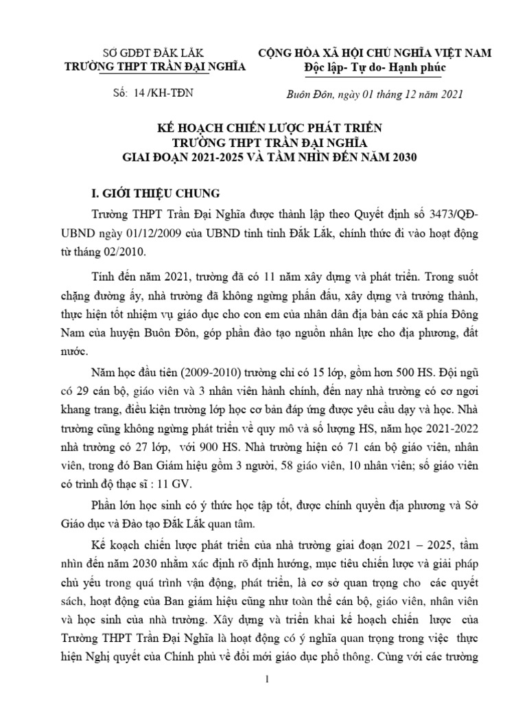 THPT - Tran Dai Nghia - Ke Hoach Chien Luoc Phat Trien Nha Truong Giai Doan 2020 2025 Tam Nhin ...