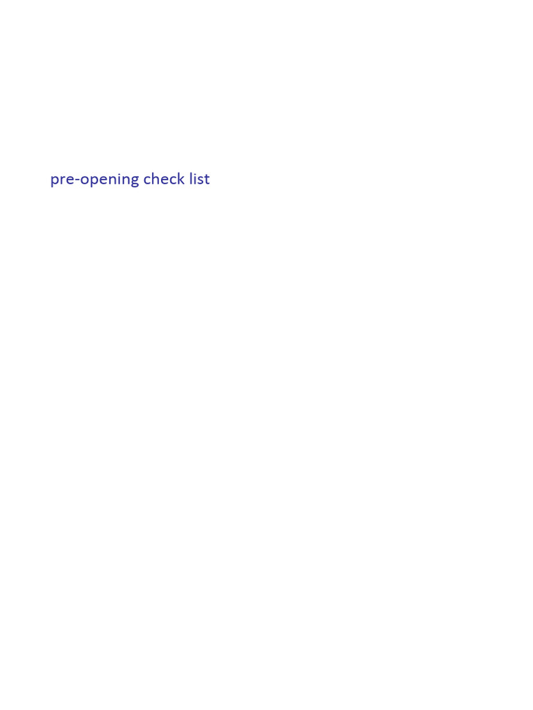 Hotel Pre-Opening Checklist Guide | PDF | Menu | Housekeeping
